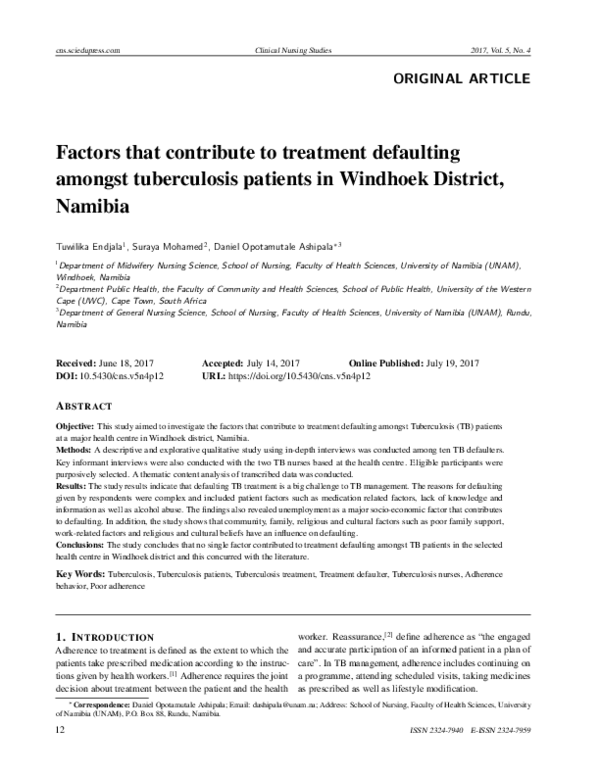 (PDF) Factors that contribute to treatment defaulting amongst ...