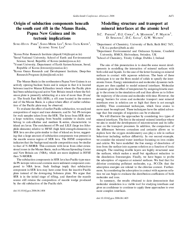 (PDF) Modelling structure and transport at mineral interfaces at the ...