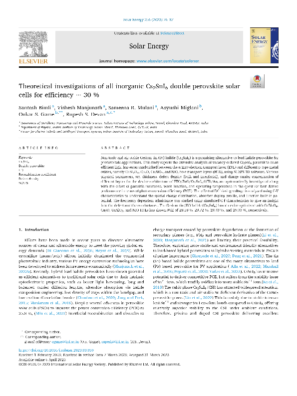 (PDF) Theoretical investigations of all inorganic Cs2SnI6 double ...