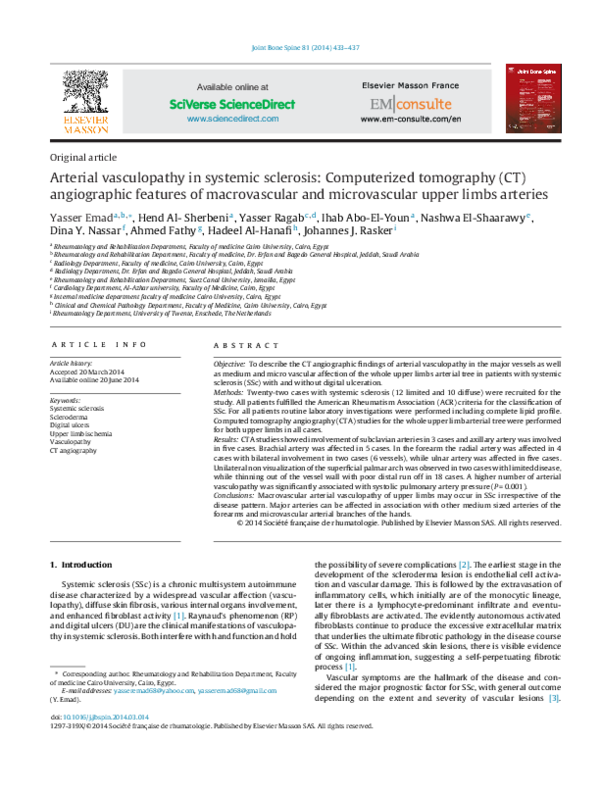 (PDF) Arterial vasculopathy in systemic sclerosis: Computerized ...