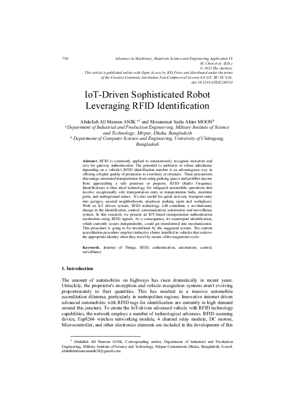 (PDF) IoT-Driven Sophisticated Robot Leveraging RFID Identification