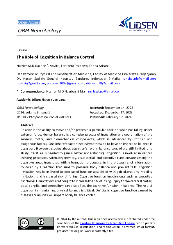 (PDF) The Role of Cognition in Balance Control