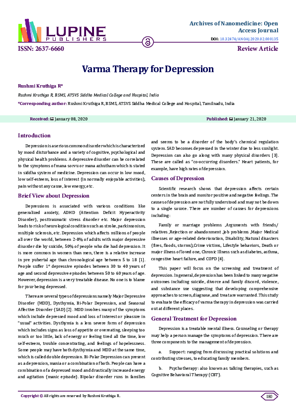 (PDF) Varma Therapy for Depression