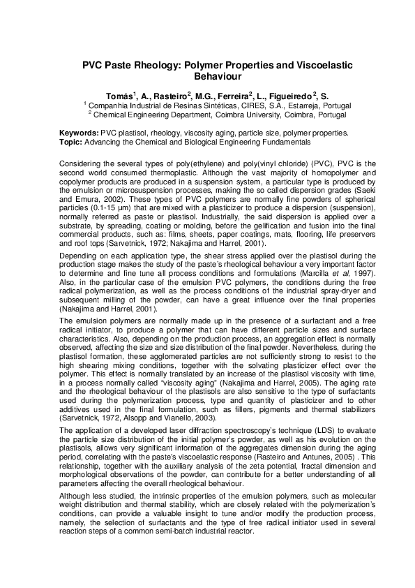 (PDF) PVC Paste Rheology: Polymer Properties and Viscoelastic Behaviour