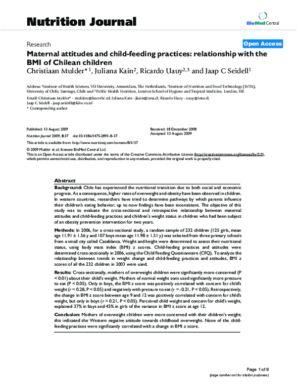 (PDF) Maternal attitudes and child-feeding practices: relationship with ...