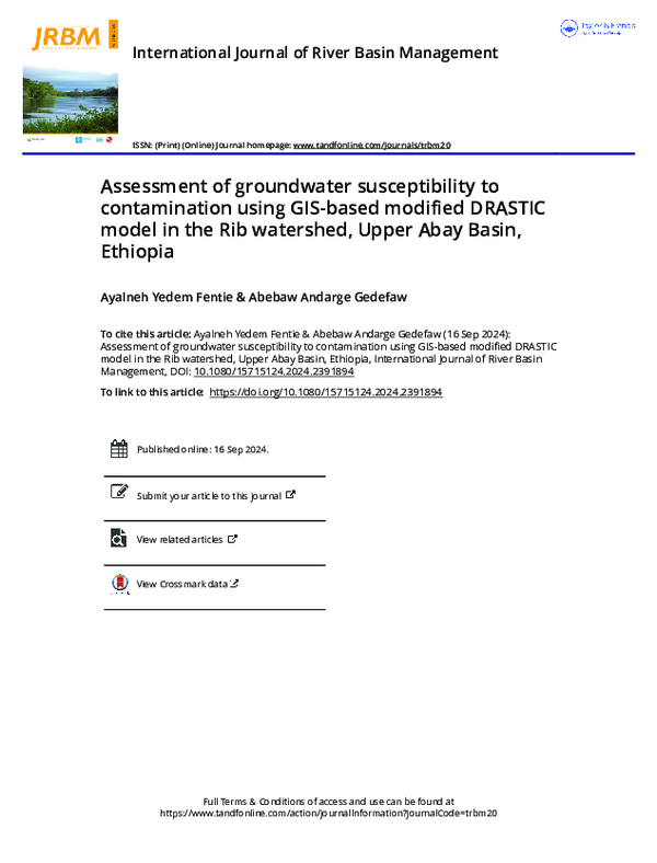 Pdf Assessment Of Groundwater Susceptibility To Contamination Using Gis Based Modified Drastic