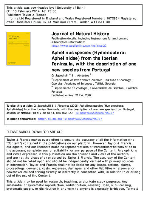 (PDF) Aphelinus species (Hymenoptera: Aphelinidae) from the Iberian ...