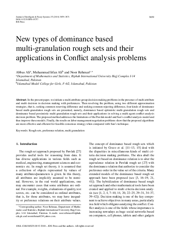 (PDF) New types of dominance based multi-granulation rough sets and their applications in ...