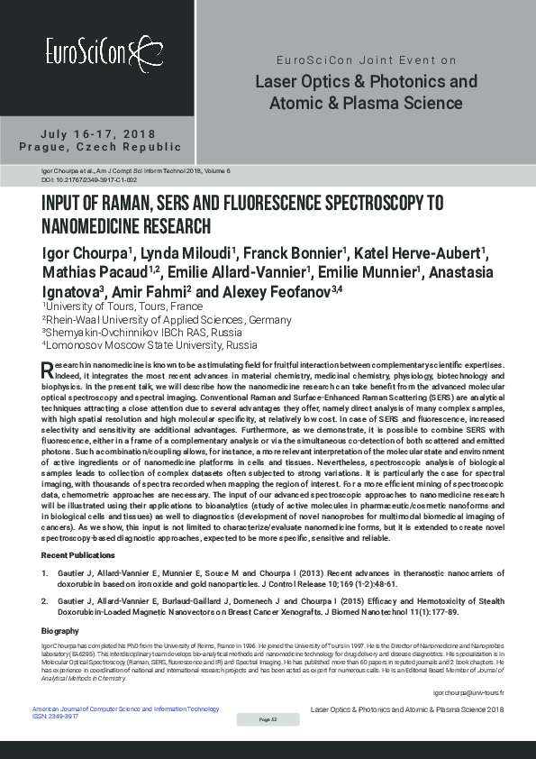 (PDF) Input Of Raman, SERS And Fluorescence Spectroscopy To ...