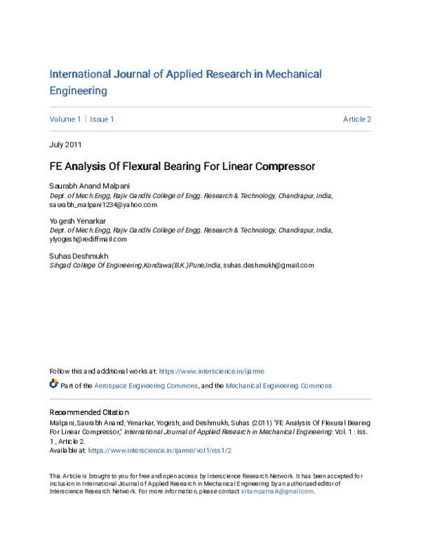 (PDF) FE Analysis Of Flexural Bearing For Linear Compressor