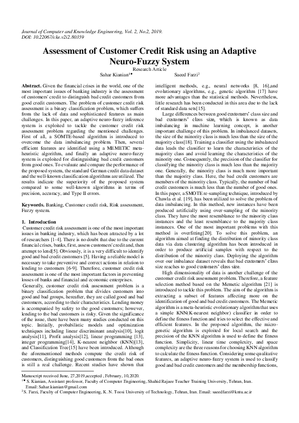 (PDF) Assessment of Customer Credit Risk using an Adaptive Neuro-Fuzzy ...