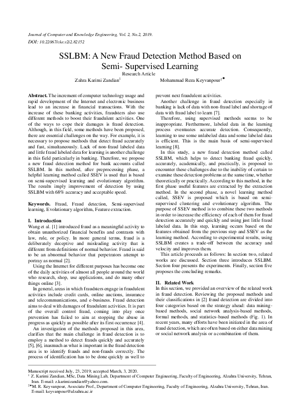 (PDF) SSLBM: A New Fraud Detection Method Based on Semi-Supervised Learning
