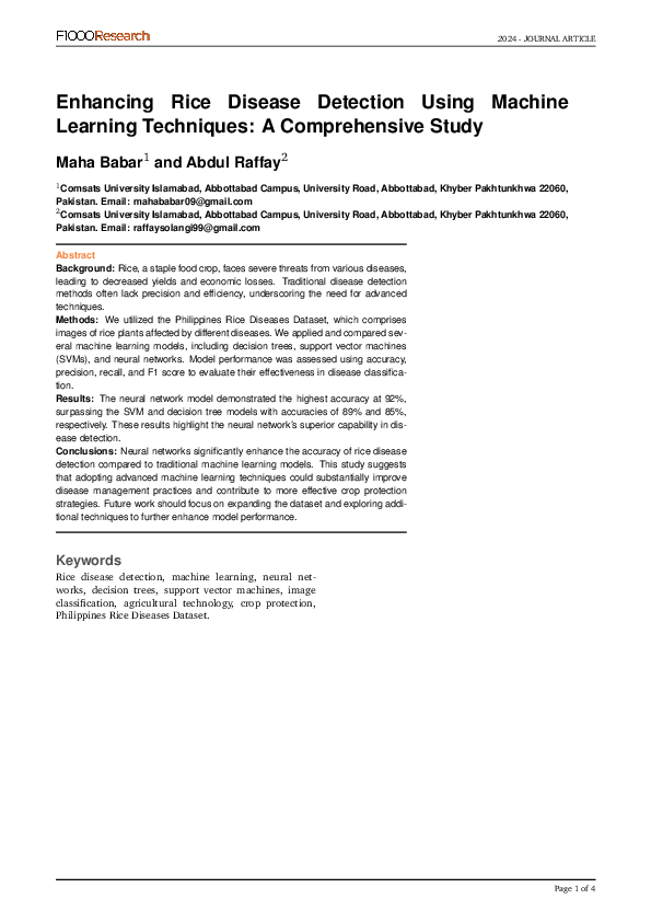 (PDF) Enhancing Rice Disease Detection Using Machine Learning ...