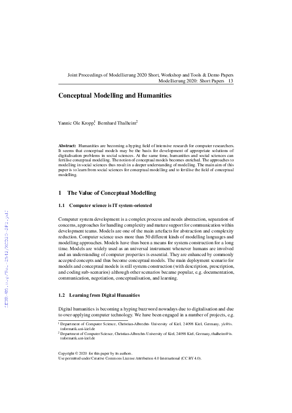 (PDF) Conceptual Modelling and Humanities