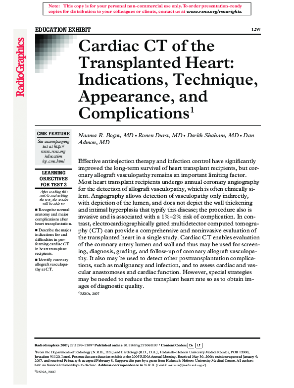 (PDF) Cardiac CT of the Transplanted Heart: Indications, Technique ...