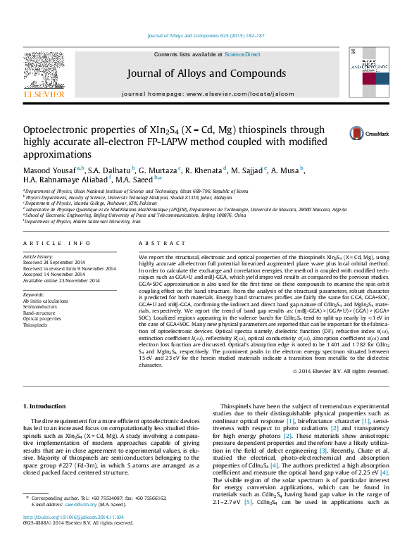 (PDF) Optoelectronic properties of XIn2S4 (X = Cd, Mg) thiospinels ...