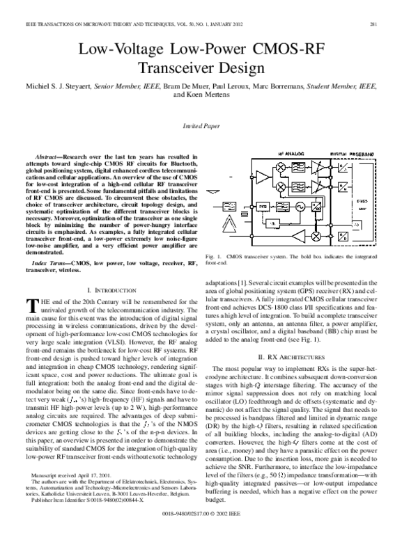 (PDF) Low-voltage low-power CMOS-RF transceiver design | Marc Borremans - Academia.edu