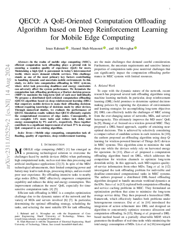 (PDF) QECO: A QoE-Oriented Computation Offloading Algorithm based on Deep Reinforcement Learning ...