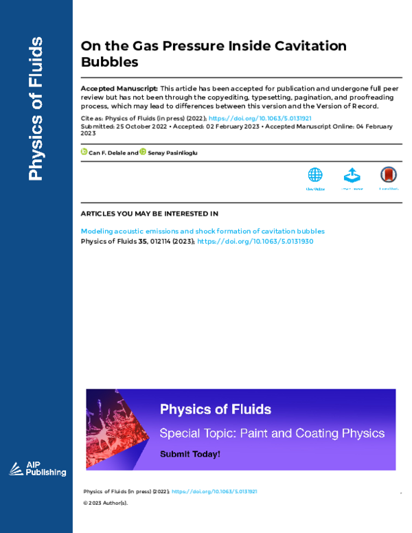 (PDF) On the gas pressure inside cavitation bubbles