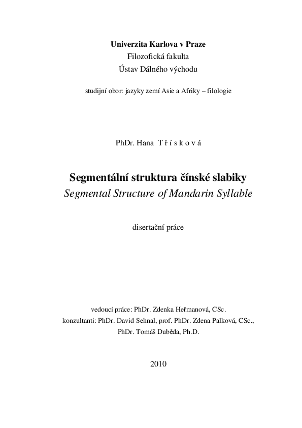 (PDF) Segmental structure of Mandarin syllable
