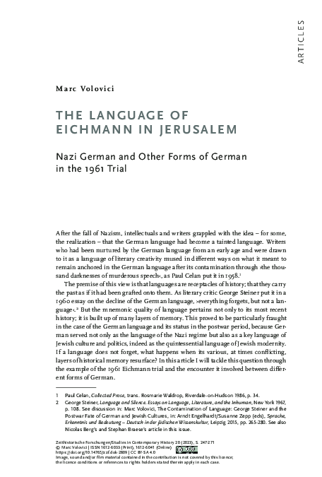 (PDF) The Language of Eichmann in Jerusalem: Nazi German and Other ...