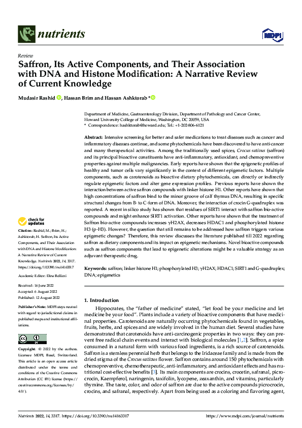 (PDF) Saffron, Its Active Components, and Their Association with DNA ...