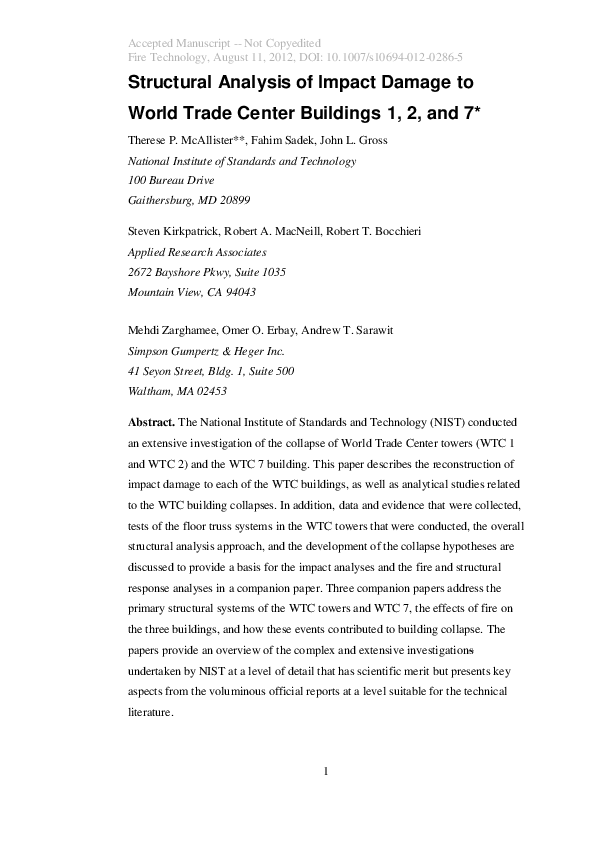 (PDF) Structural Analysis of Impact Damage to World Trade Center ...