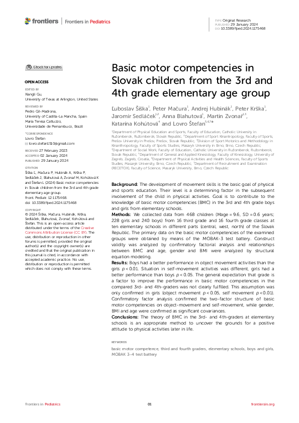 (PDF) Basic motor competencies in Slovak children from the 3rd and 4th grade elementary age group