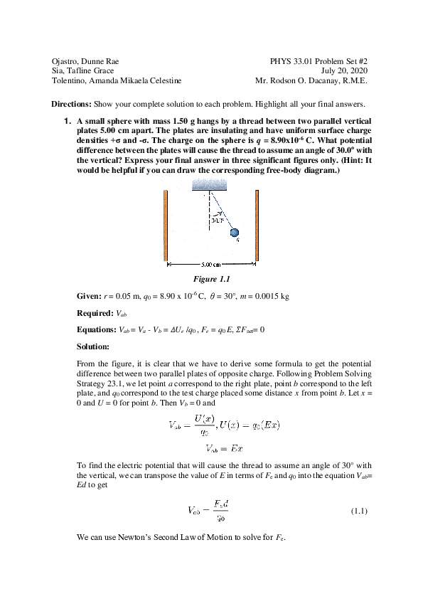 (PDF) Electrostatics problem set 2
