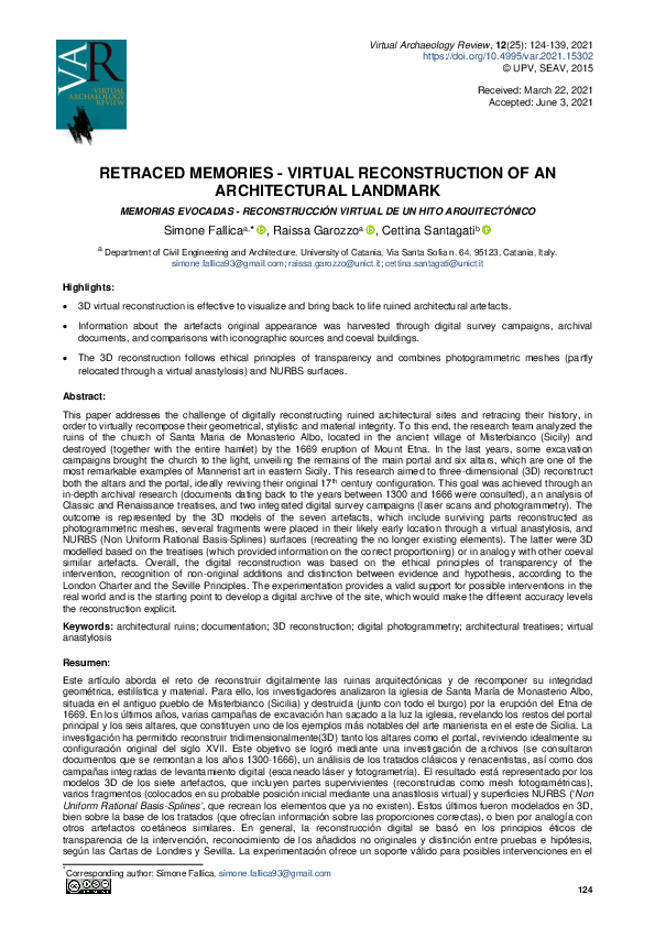 (PDF) Retraced memories - virtual reconstruction of an architectural ...