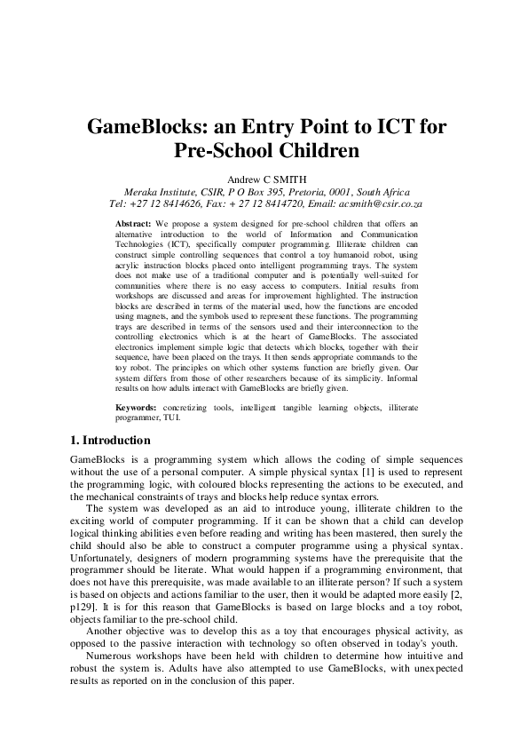 (PDF) GameBlocks: an entry point to ICT for pre-school children