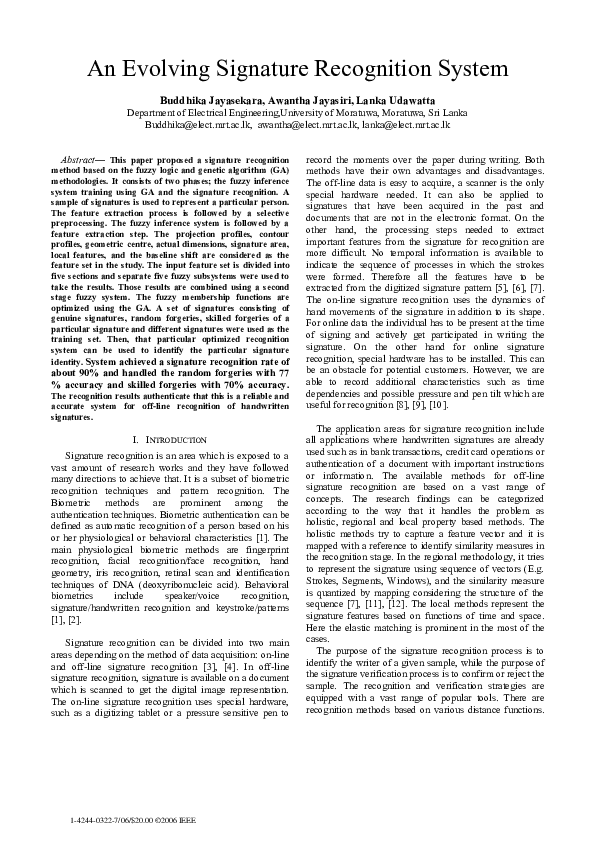 (PDF) An Evolving Signature Recognition System