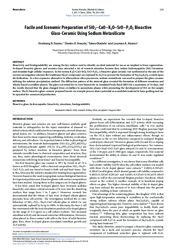 (PDF) Facile and Economic Preparation of SiO2 -CaO-K2O-SrO-P2O5 Bioactive Glass-Ceramic Using ...