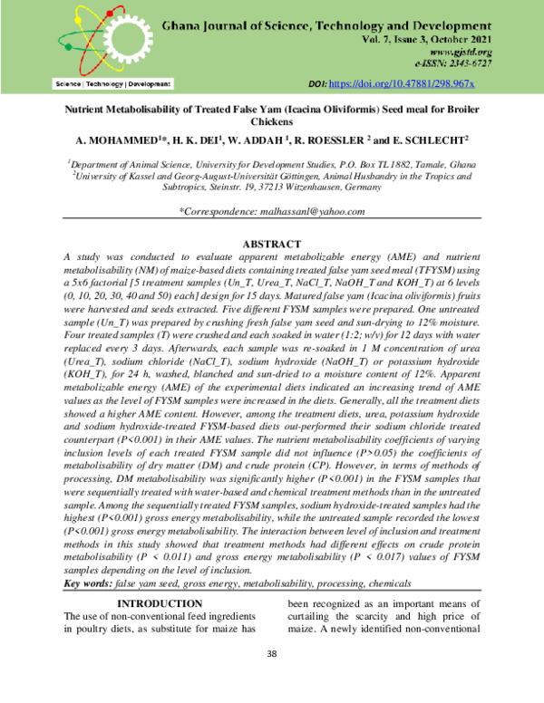 (PDF) Nutrient Metabolisability of Treated False Yam (Icacina ...