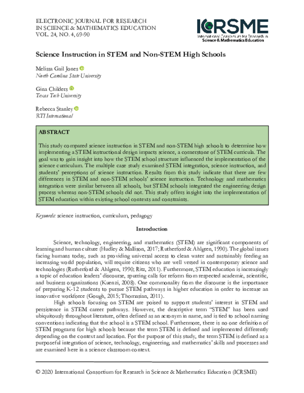 (PDF) Science Instruction in STEM and Non-STEM High Schools