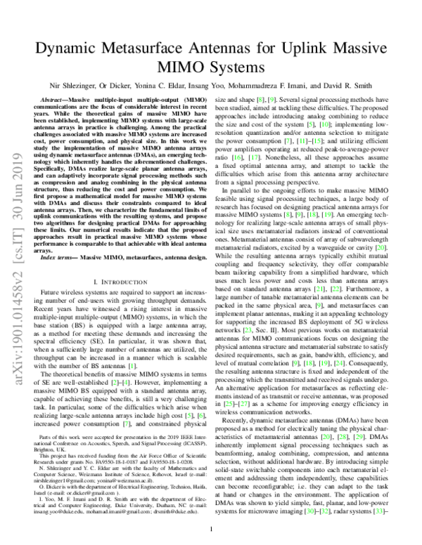 (PDF) Dynamic Metasurface Antennas for Uplink Massive MIMO Systems