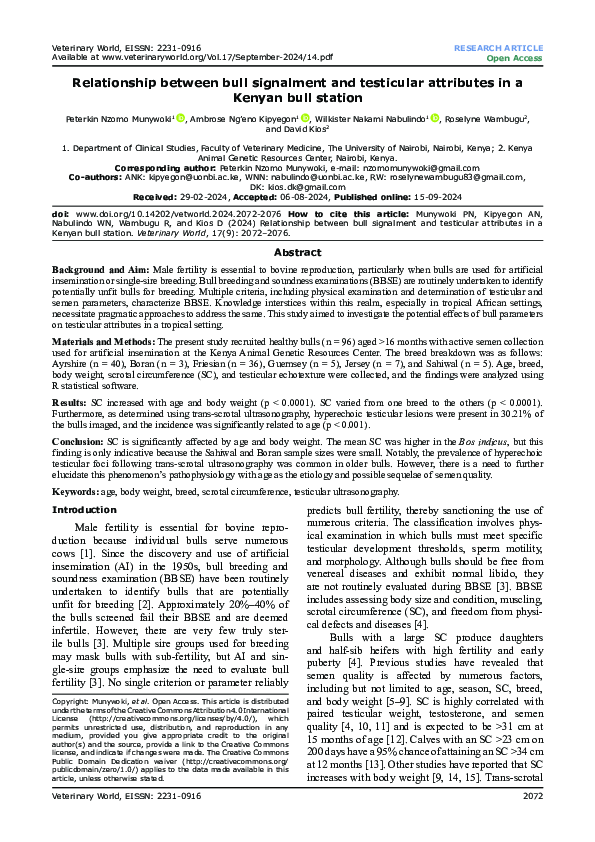 (PDF) Relationship between bull signalment and testicular attributes in ...