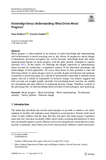 (PDF) Knowledge Versus Understanding: What Drives Moral Progress?