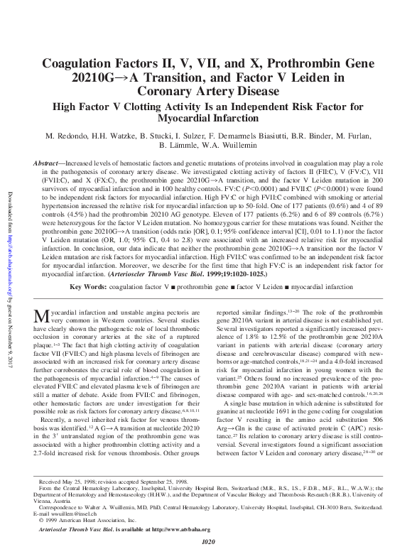 (PDF) Coagulation Factors II, V, VII, and X, Prothrombin Gene 20210G→A ...