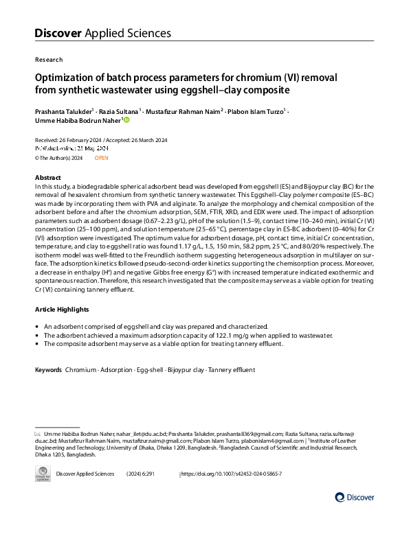(PDF) Optimization of batch process parameters for chromium (VI ...