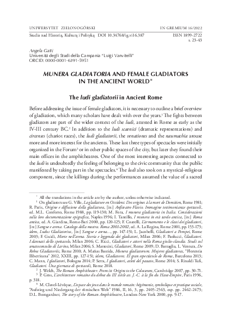 (PDF) Munera Gladiatoria and Female Gladiators in the Ancient World
