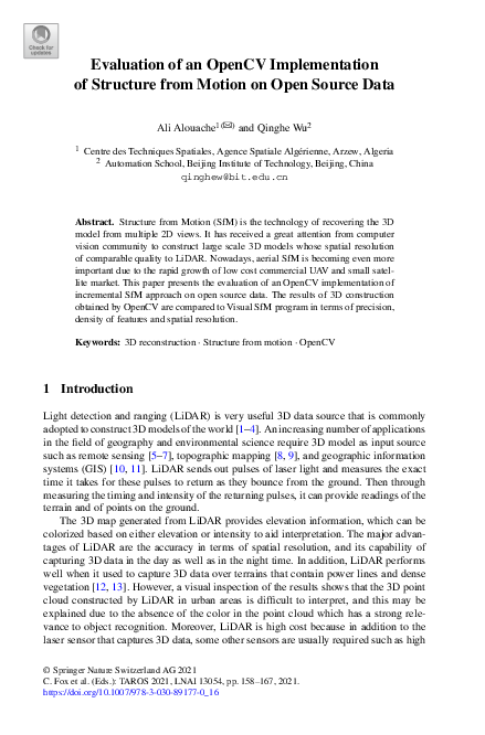(PDF) Evaluation of an OpenCV Implementation of Structure from Motion on Open Source Data