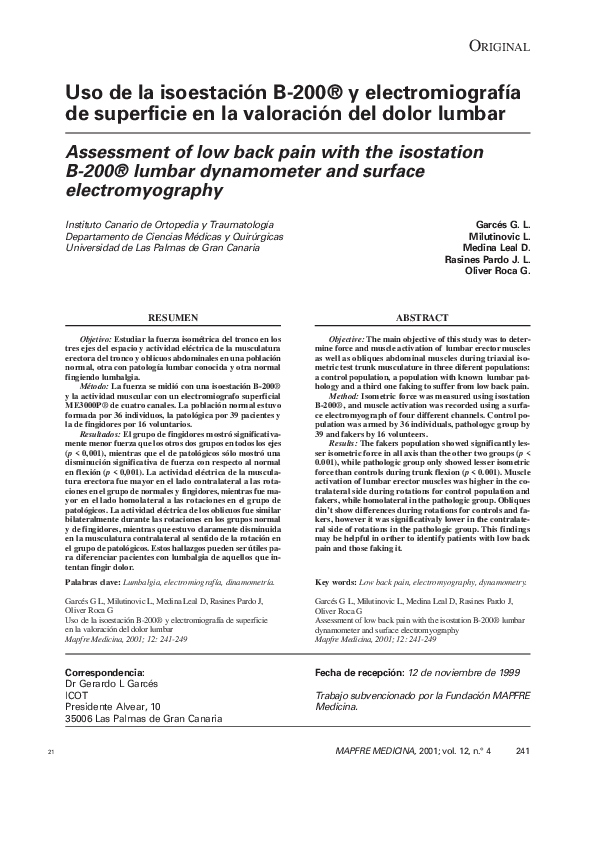 (PDF) Uso de la isoestación B-200® y electromiografía de superficie en ...