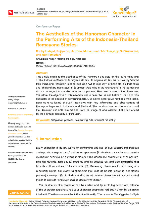 (PDF) The Aesthetics of the Hanoman Character in the Performing Arts of ...