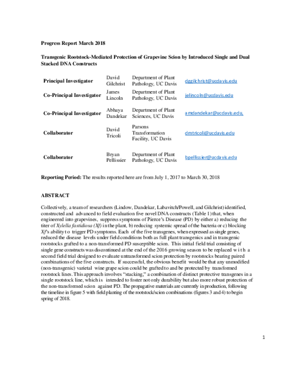 (PDF) Progress Report March 2018 Transgenic Rootstock-Mediated ...