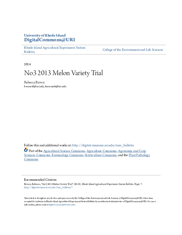 (PDF) No3 2013 Melon Variety Trial