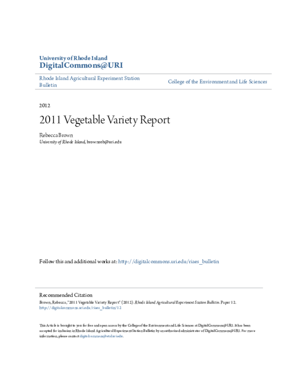 (PDF) 2011 Vegetable Variety Report