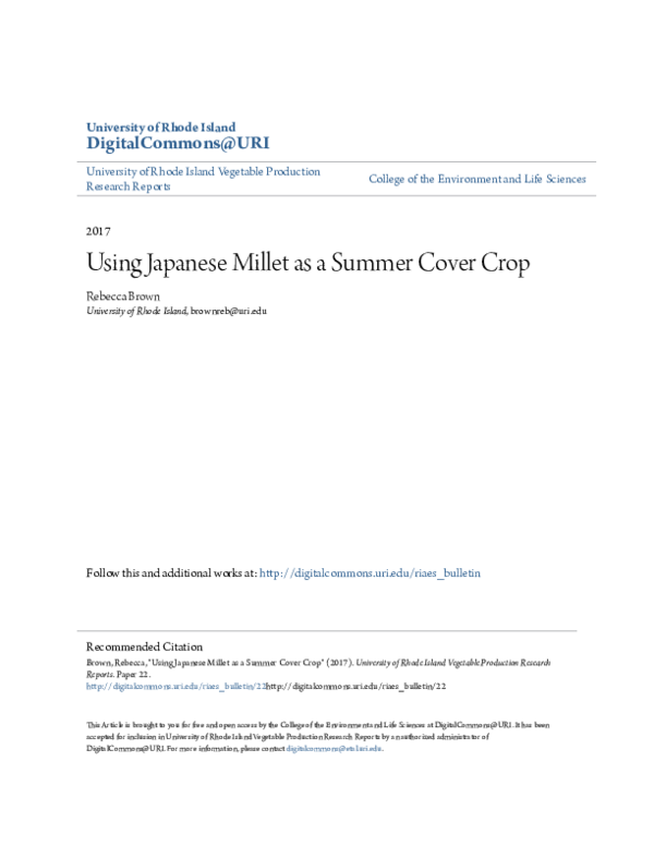 (PDF) Using Japanese Millet as a Summer Cover Crop