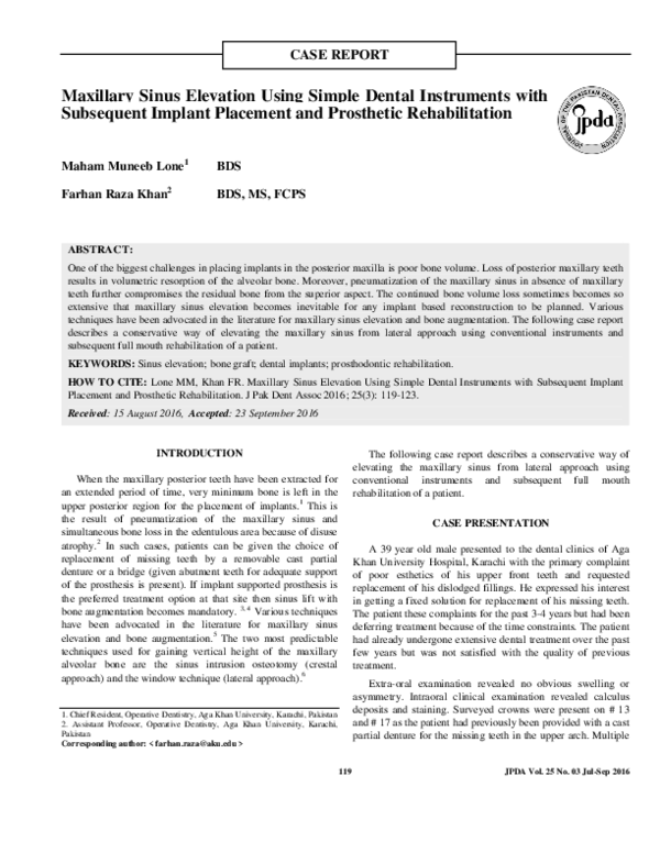 (PDF) Maxillary Sinus Elevation Using Simple Dental Instruments with ...