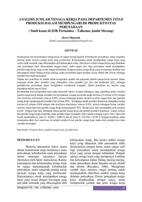 (PDF) ANALISIS JUMLAH TENAGA KERJA PADA DEPARTEMEN FIELD PRODUKSI DALAM ...
